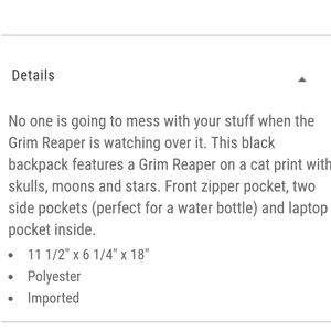 Bags | Nwt Grim Reaper Backpack | Poshmark